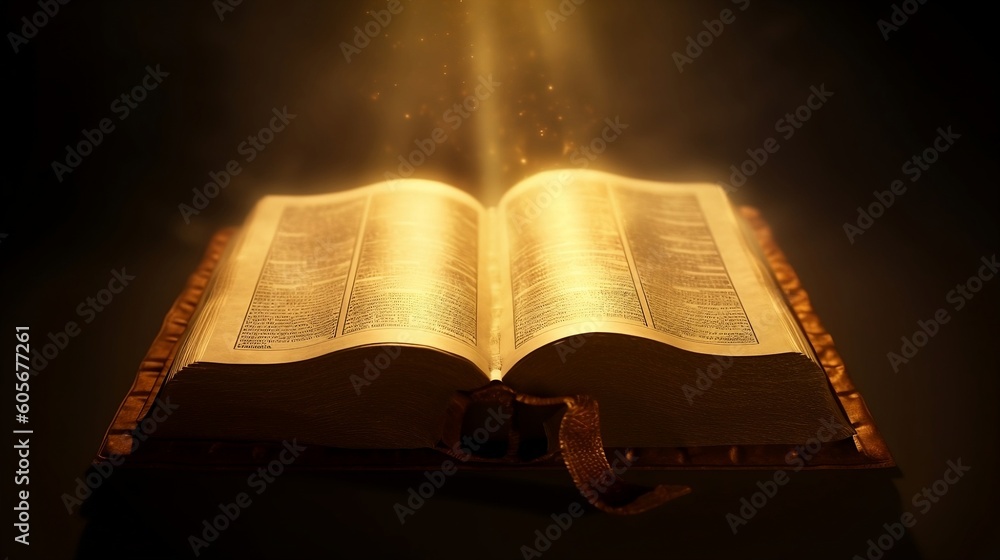 Light shining on an open bible, Shining Holy Bible - Ancient Book On ...