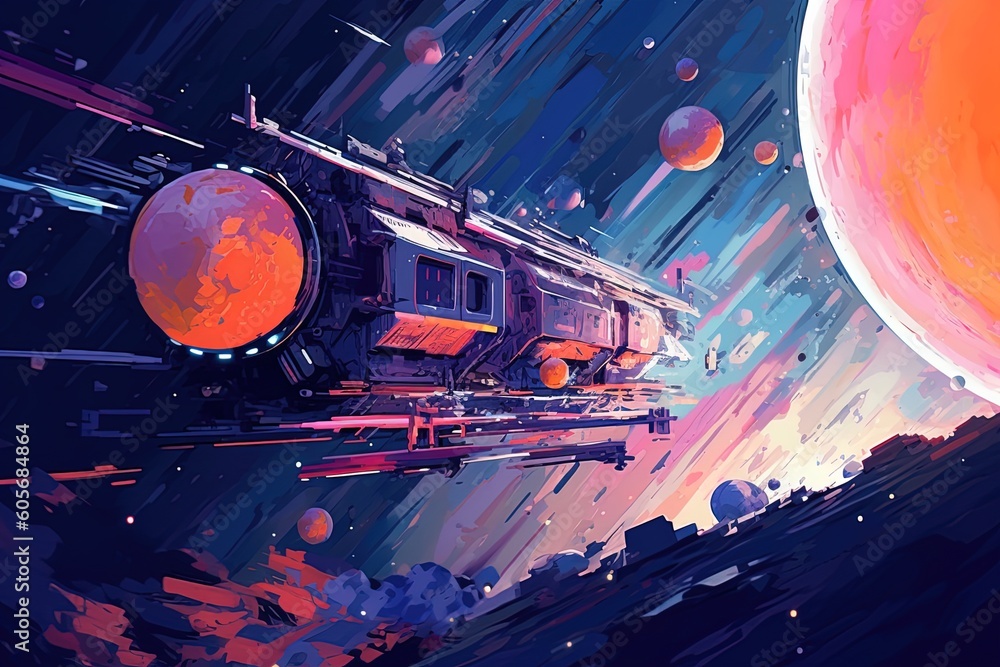 vibrant visual of painterly spacecraft of outer space and cosmos using ...