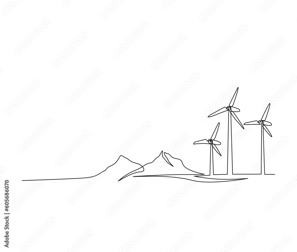 Continuous one line drawing of wind turbines power eco energy. Wind ...