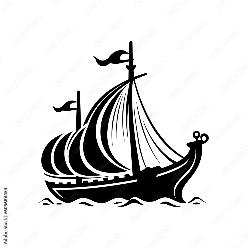Viking boat ship black logo icon design, isolated on white background ...