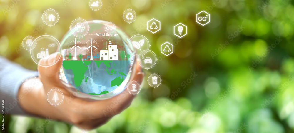 Hand holding global saving clean energy earth, save the world ...