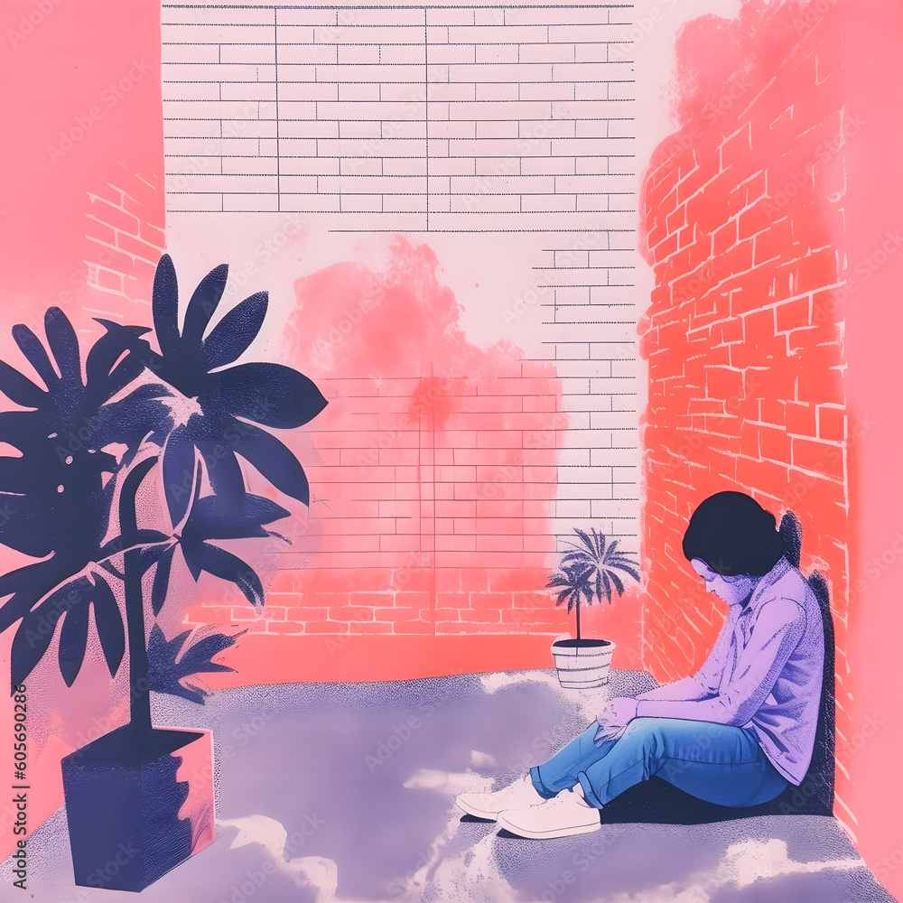 Illustrating Inner Turmoil: Risograph Depiction of Anxiety, Depression ...