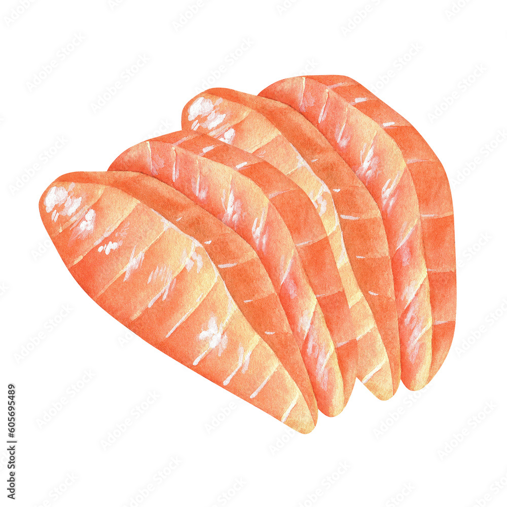 Salmon sashimi. Watercolor illustration. Hand drawn part of traditional ...