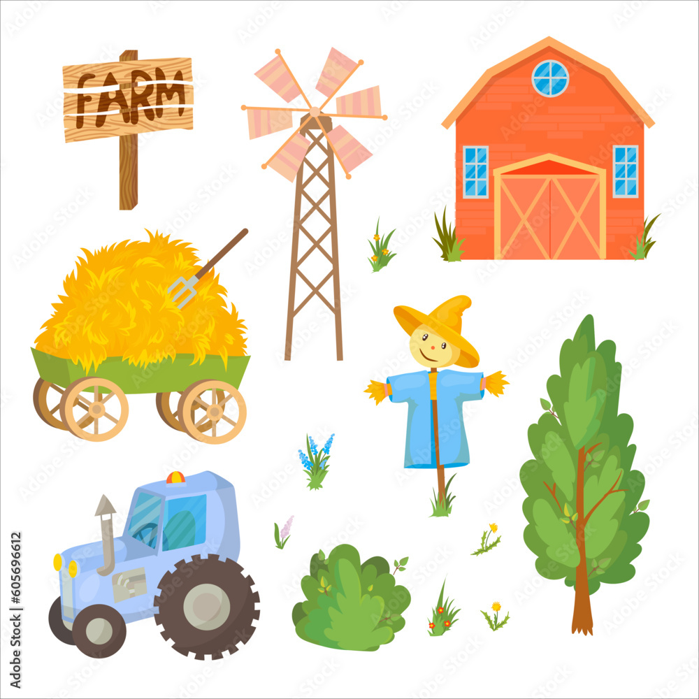 Tractor. Farm, Mill. Agricultural buildings. Hay. Tractor. Barn. Cattle ...