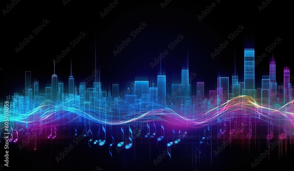 Sound waves oscillating with the glow of light, abstract technology ...