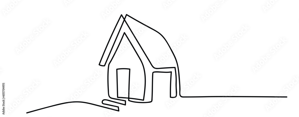 Abstract country house in continuous line art drawing style. Family ...