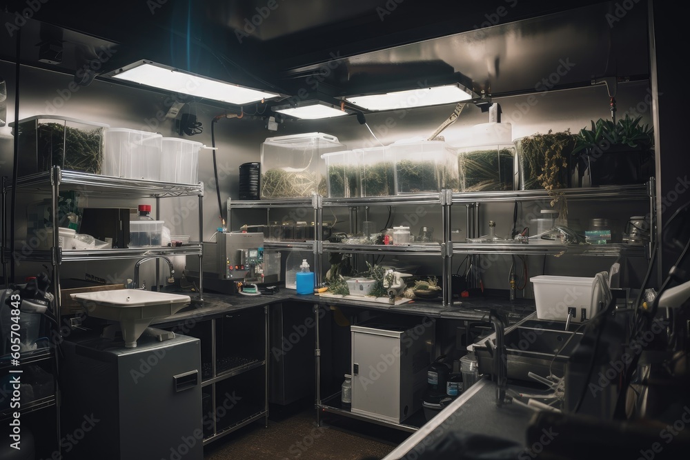 lab setup with specialized equipment for growing and testing medical ...