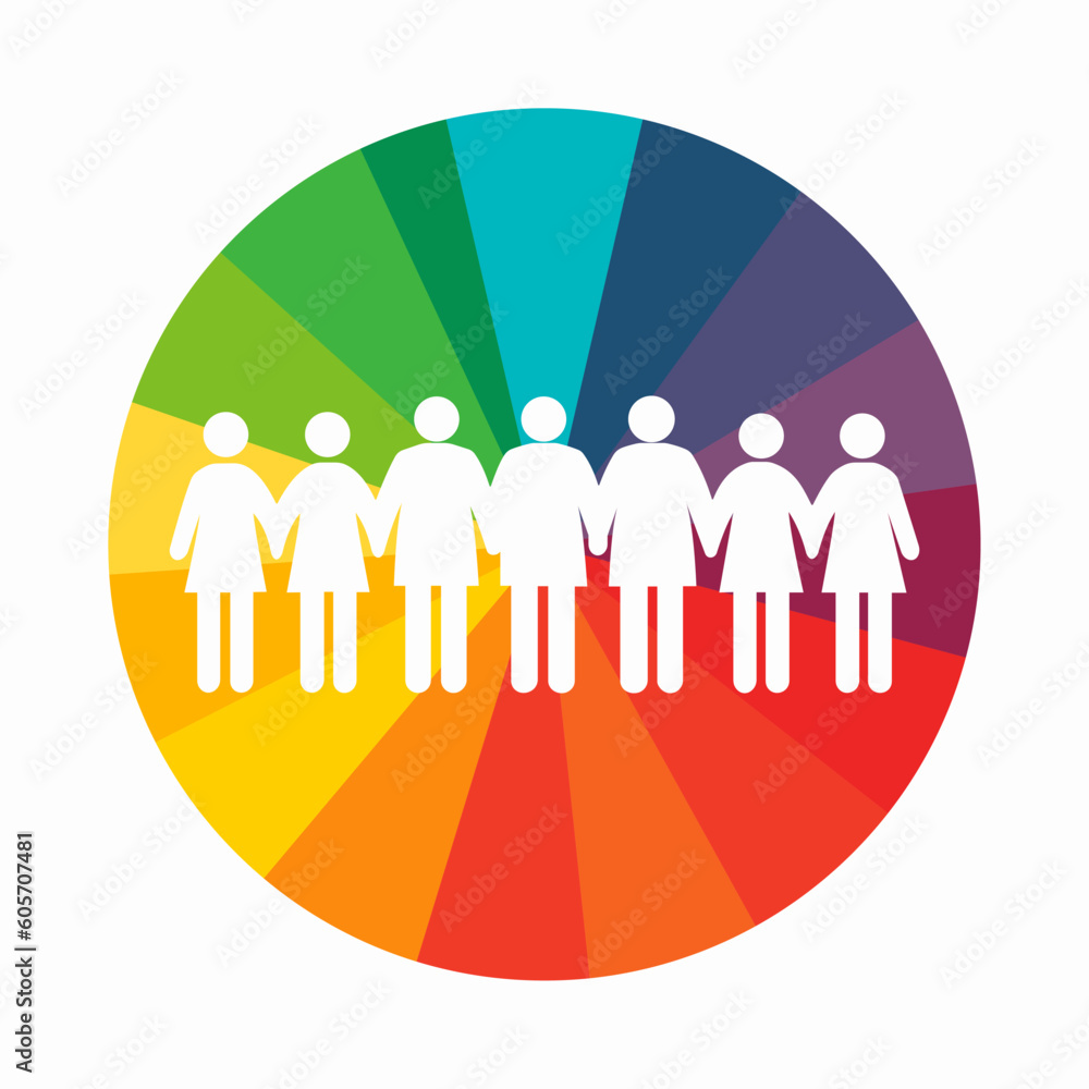 LGBT LGBTQ logo + Pride Hearts and Slogans. People in the background in ...