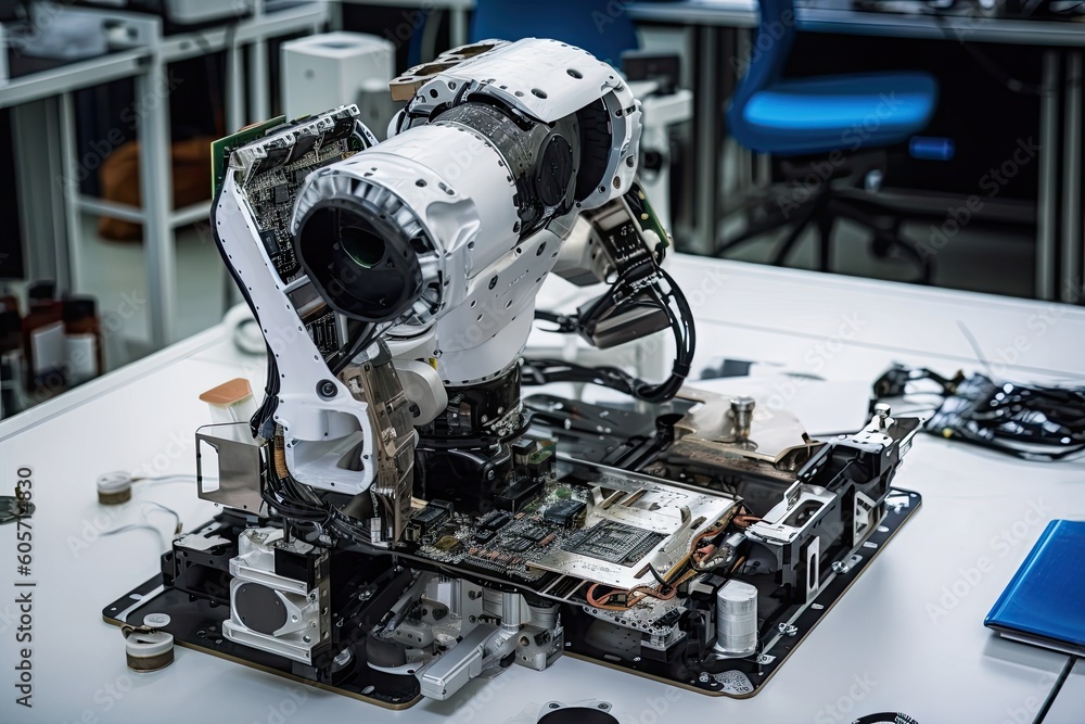 robot is being disassembled to perform routine maintenance, with all ...