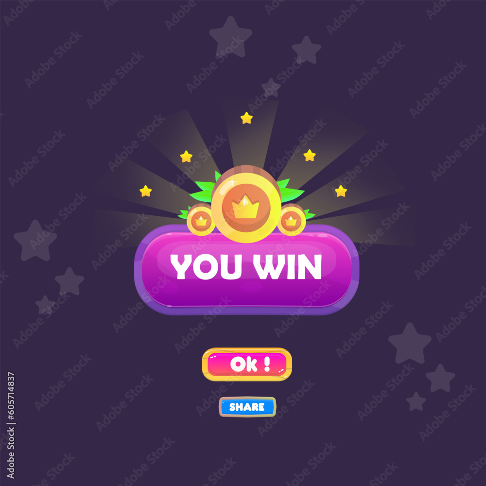 You Win Game UI Badge Pop Up Icon Reward Prize Premium Coins Stars ...