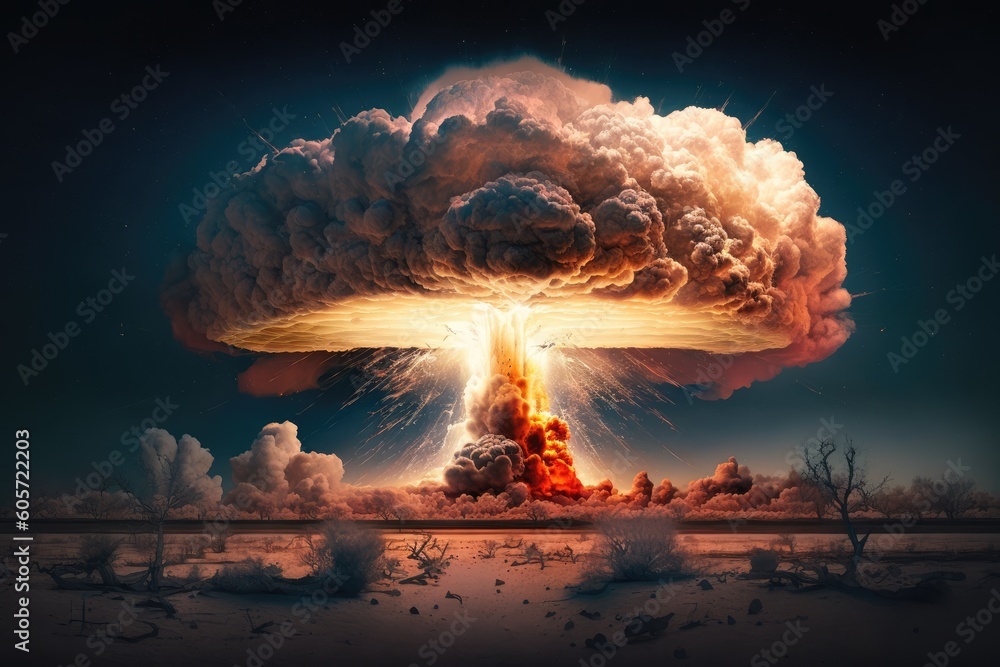 simultaneous detonation of multiple nuclear bombs in the night sky ...
