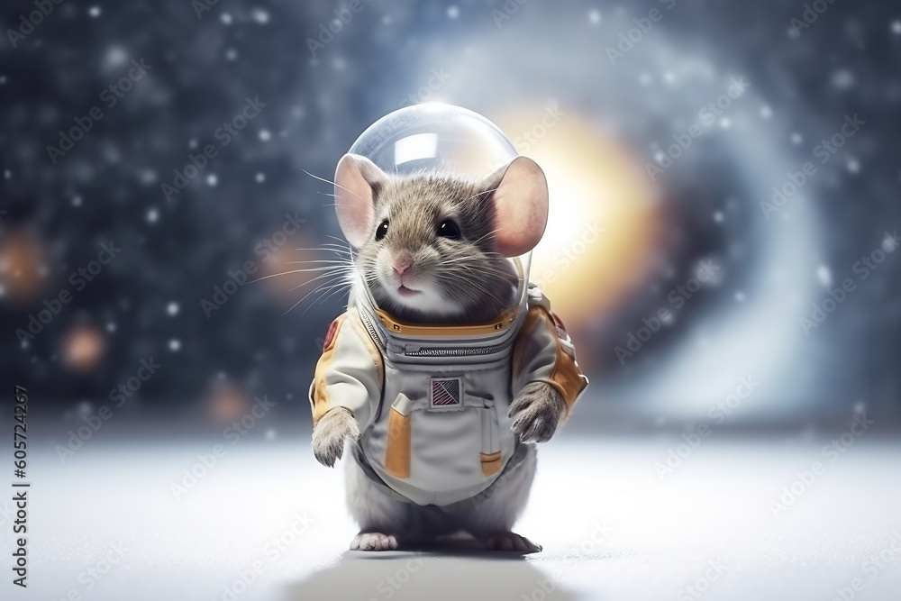 Mouse astronaut in a space suit. Mouse with black eyes, nice, sweet ...