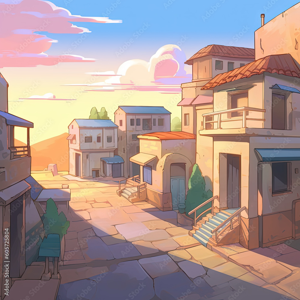 Poster Paysage urbain enchanteur : Exploration des teintes pastel ...