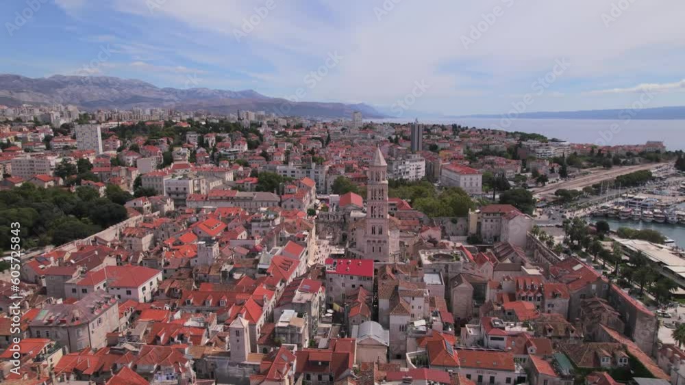 Aerial panoramic drone view of Croatian city of Split and Cathedral of ...