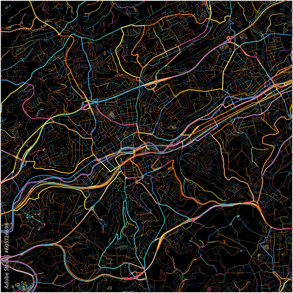 Colorful Map of Wuppertal, North Rhine-Westphalia with all major and ...