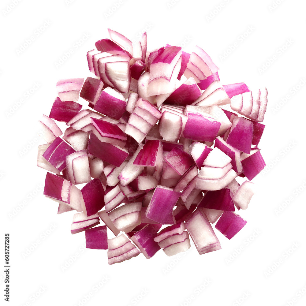 Chopped red onion isolated on transparent background, PNG. Top view ...