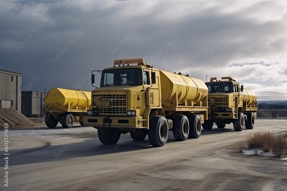 nuclear waste disposal facility, with trucks and equipment for ...