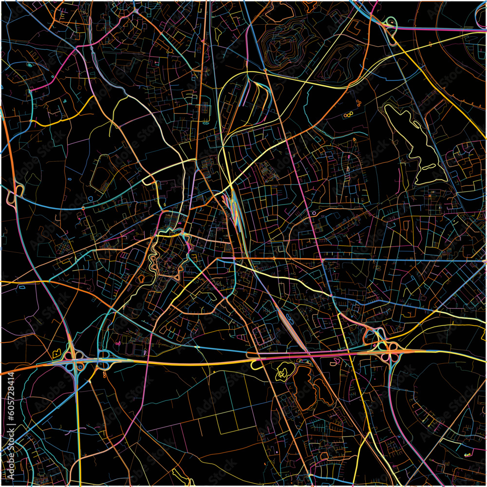 Colorful Map of Moers, North Rhine-Westphalia with all major and minor ...