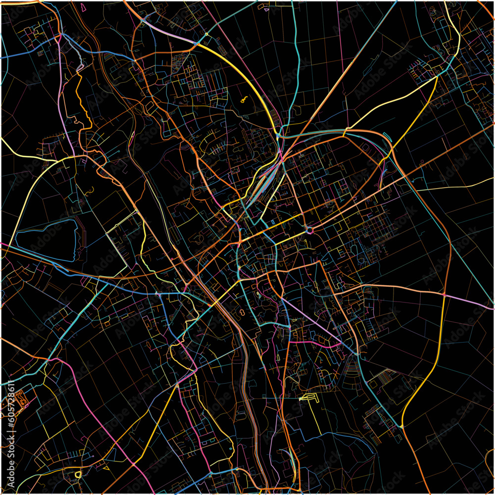 Colorful Map of Duren, North Rhine-Westphalia with all major and minor ...