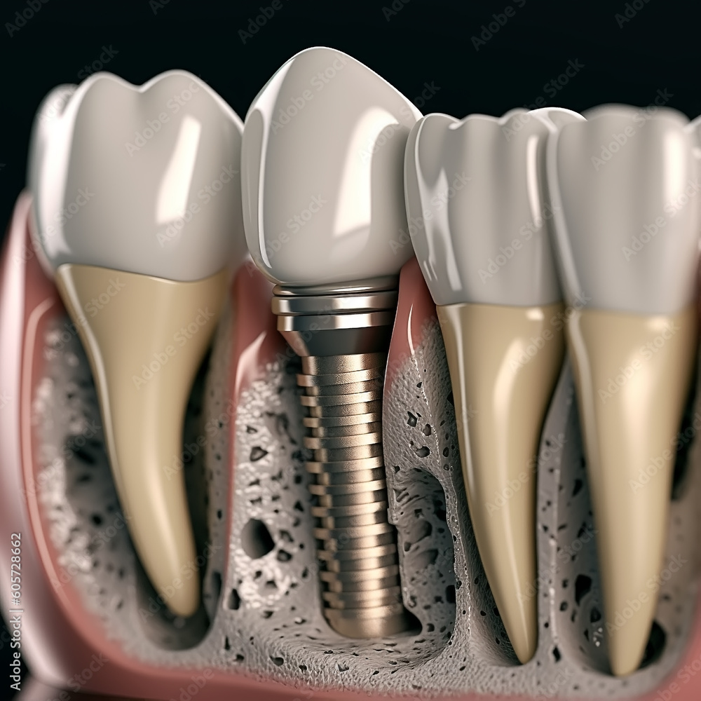 Anatomy of healthy teeth and tooth dental implant in human dentura. 3d ...