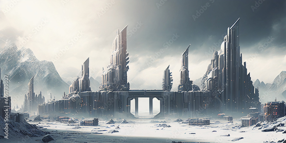 Dystopian Megalopolis: Futuristic Sci-Fi City Illustration with Advanced Architecture and AI ...