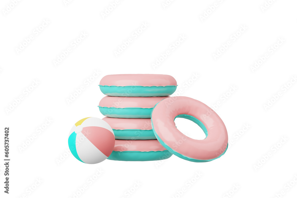 3d render stack inflatable ring pool isolated on clear png background ...