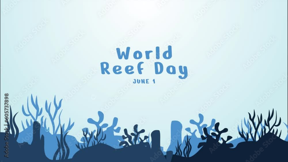 World Reef Day animated background with silhouette of multiple type of ...