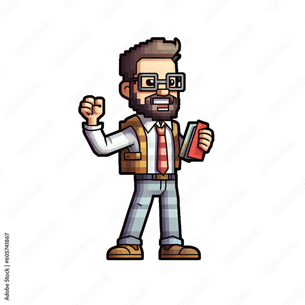Pixelated 8-Bit School Teacher Game Character: Retro-inspired Pixel Art ...