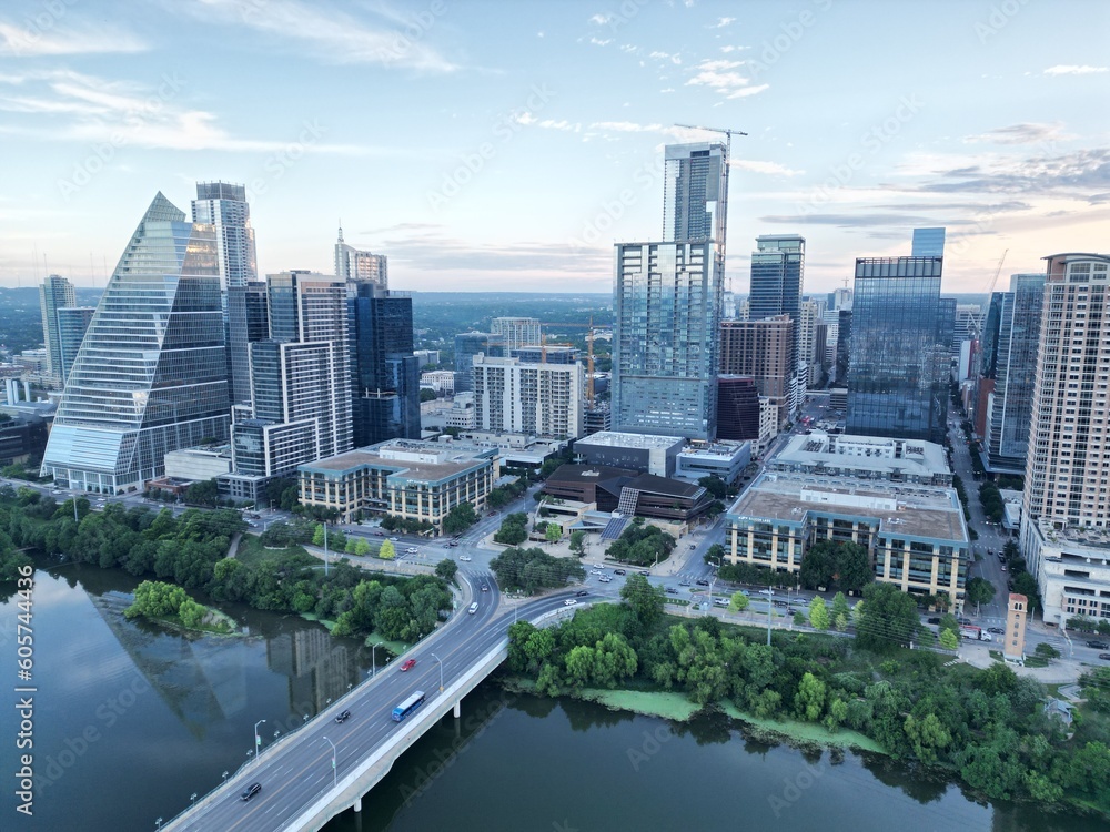 Town Lake, aka Ladybird Lake overlooking three bridges: Mopac Union ...