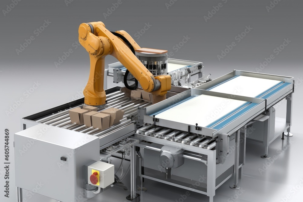 packaging and sorting robot, removing boxes from conveyor belt and ...