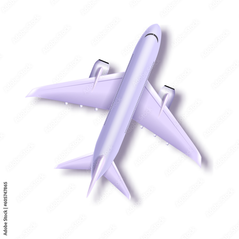 Vetor de 3D plane top view, vector airplane icon, white wing, realistic ...