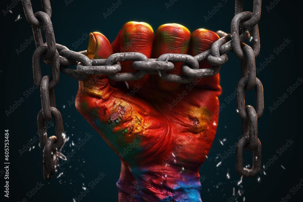 An artistic rendering of a human hand breaking through a barrier of ...