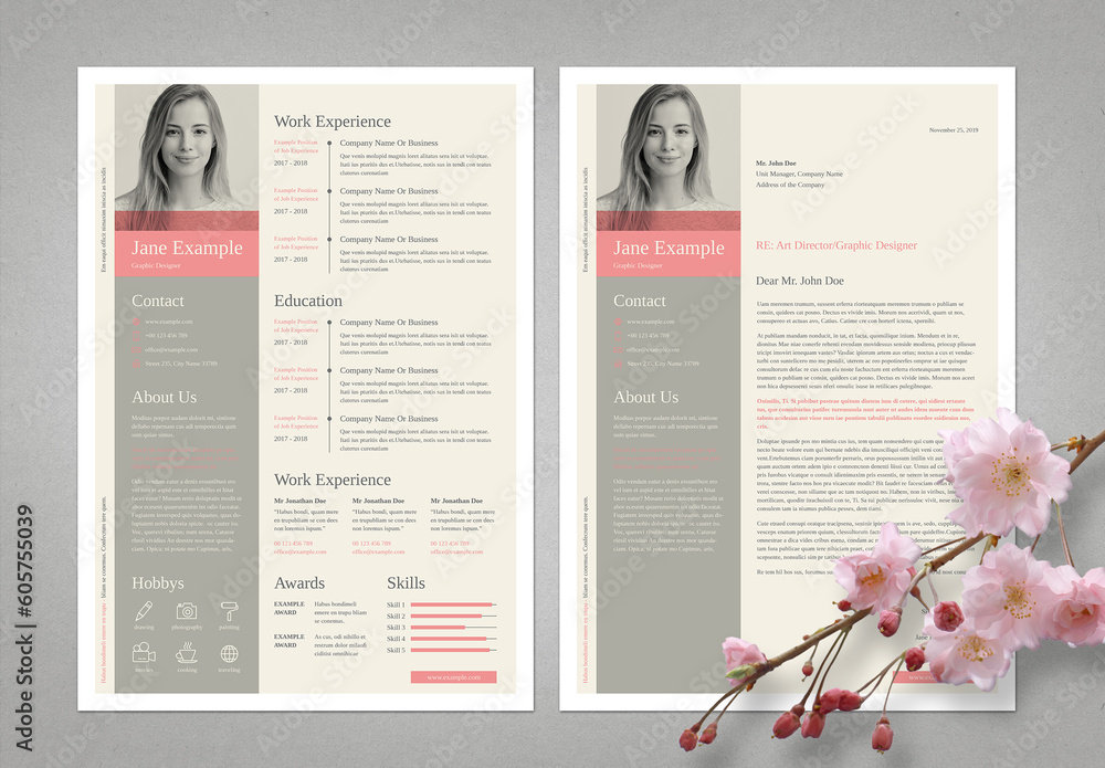 Resume and CV Template in Tabular Layout in Pale Beige and Pink Colors ...