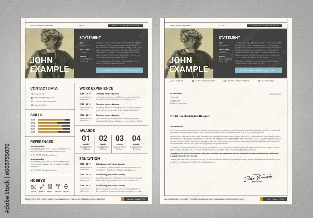 Resume and CV Template in Tabular Layout in Black and White Colors with ...