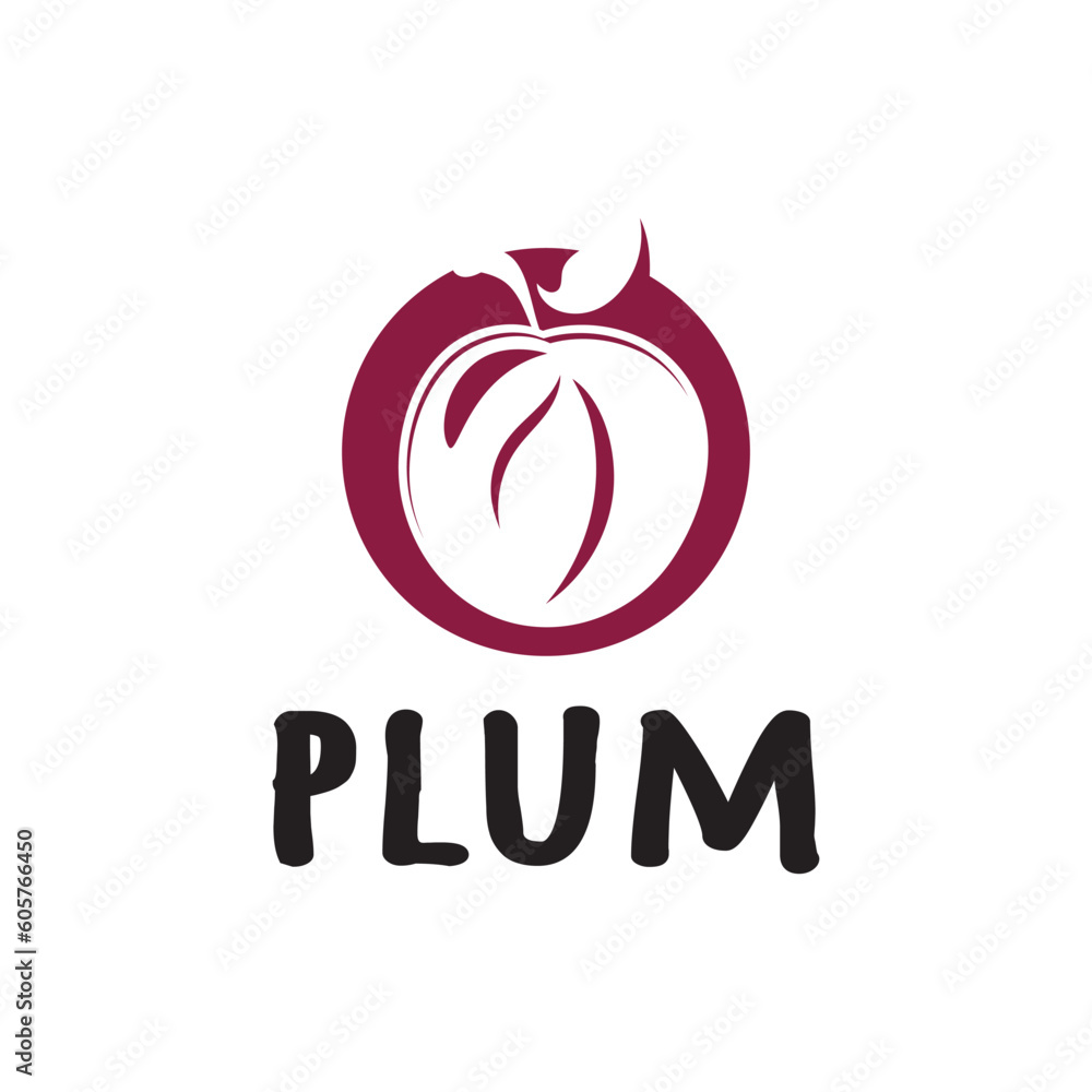 plum fruit logo with leaves, design of plum plantation, fruit shop ...