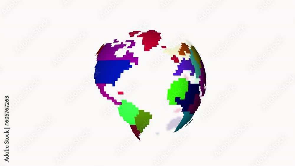 block world map revolves around itself and change colors in various ...