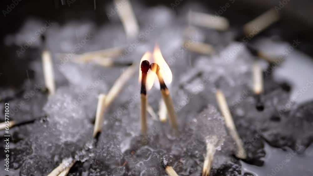 Couple of Matches Burn in a Passionate Kiss on Background of Falling Wet Snow. Dramatic love ...