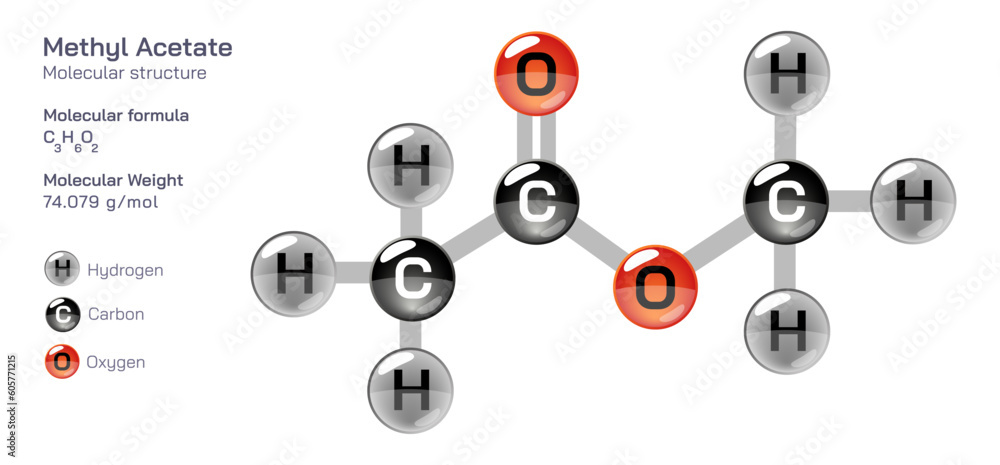 Methyl Acetate molecular structure formula. Periodic table structural molecular formula Vector ...