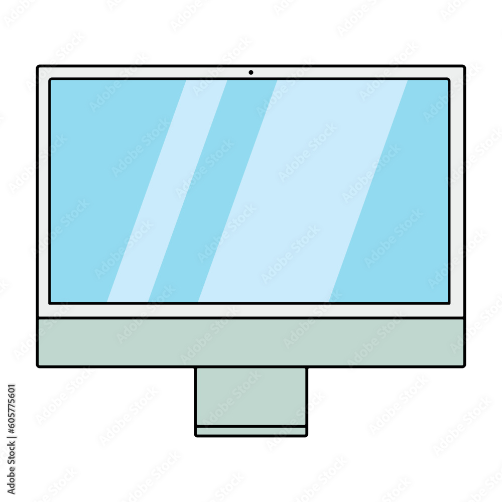 Computer All-in-One with blank screen. Icon. Cartoon. Vector ...