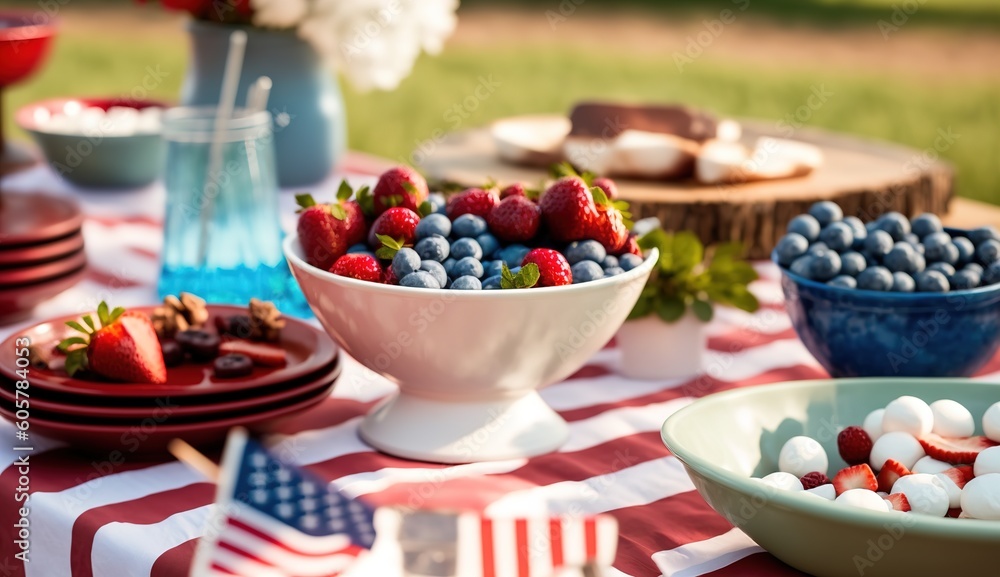 Concept art of Picnic in nature in honor of the 4th of July with ...