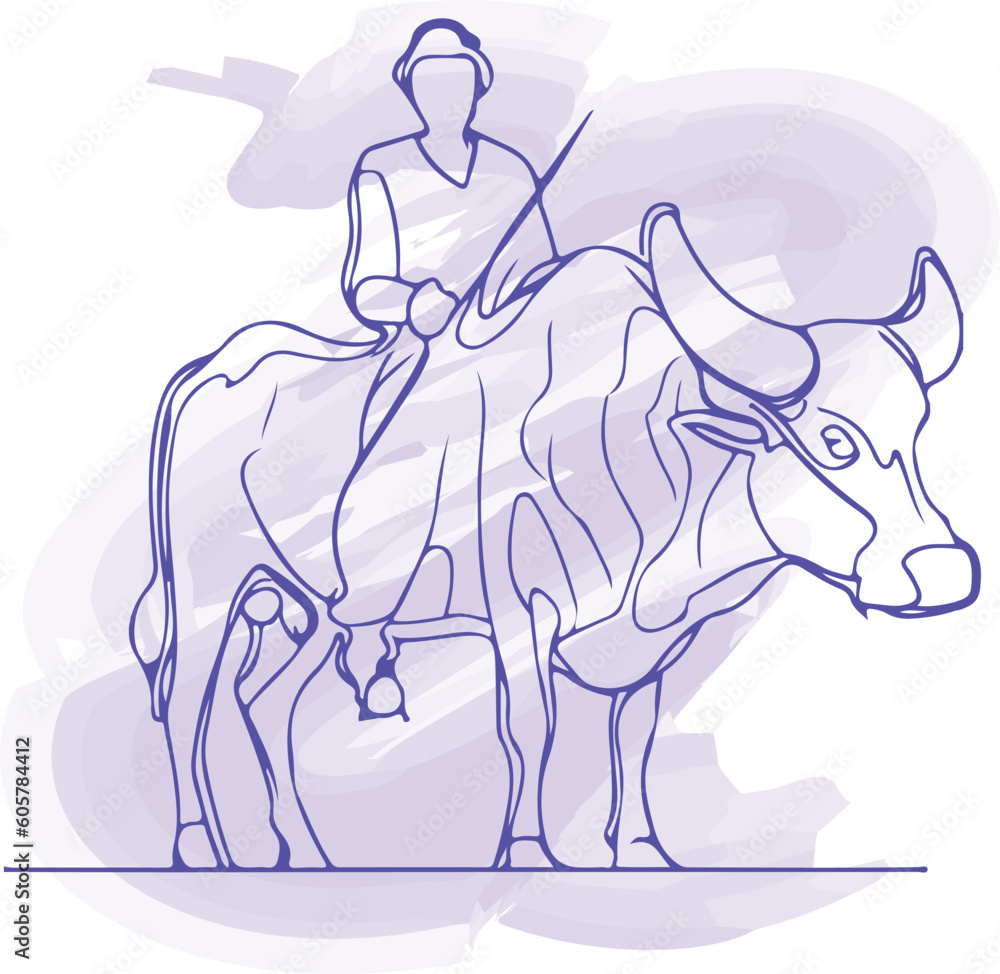 Indian farmer line art vector silhouette Stock Vector | Adobe Stock