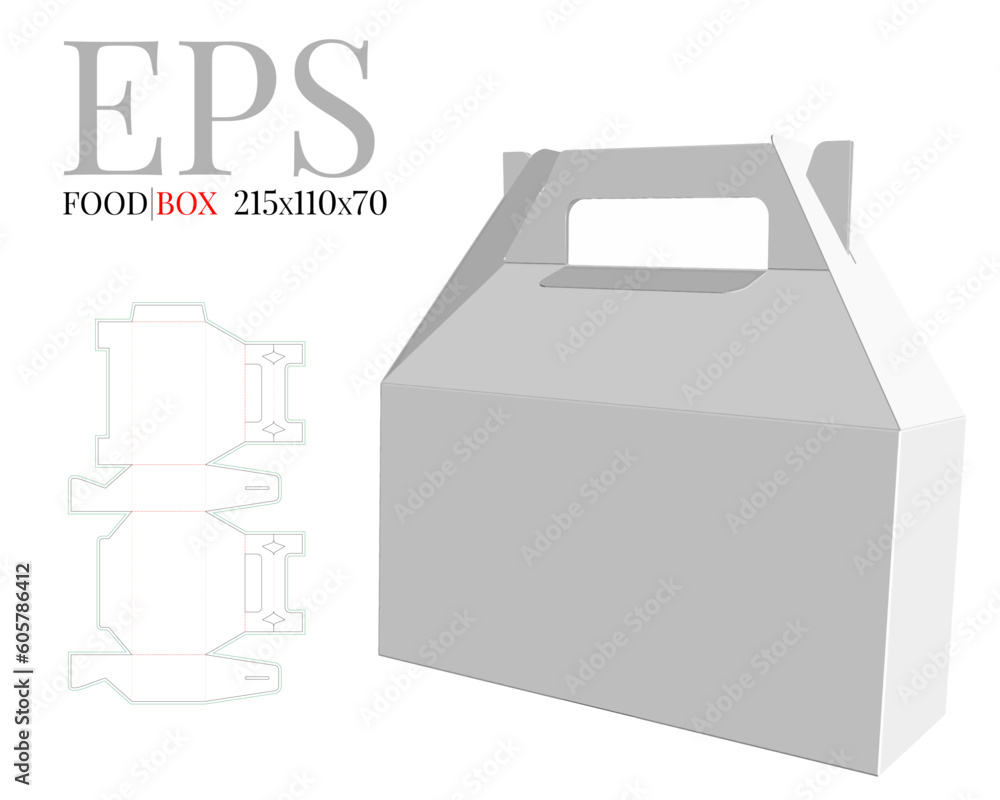 Lunch Box with Handle Template, Vector with die cut, laser cut layers ...