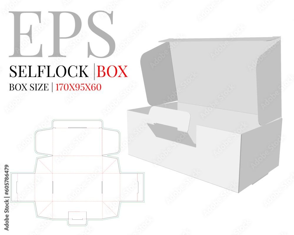 Self lock box template, Vector with die cut, laser cut layers. Delivery ...