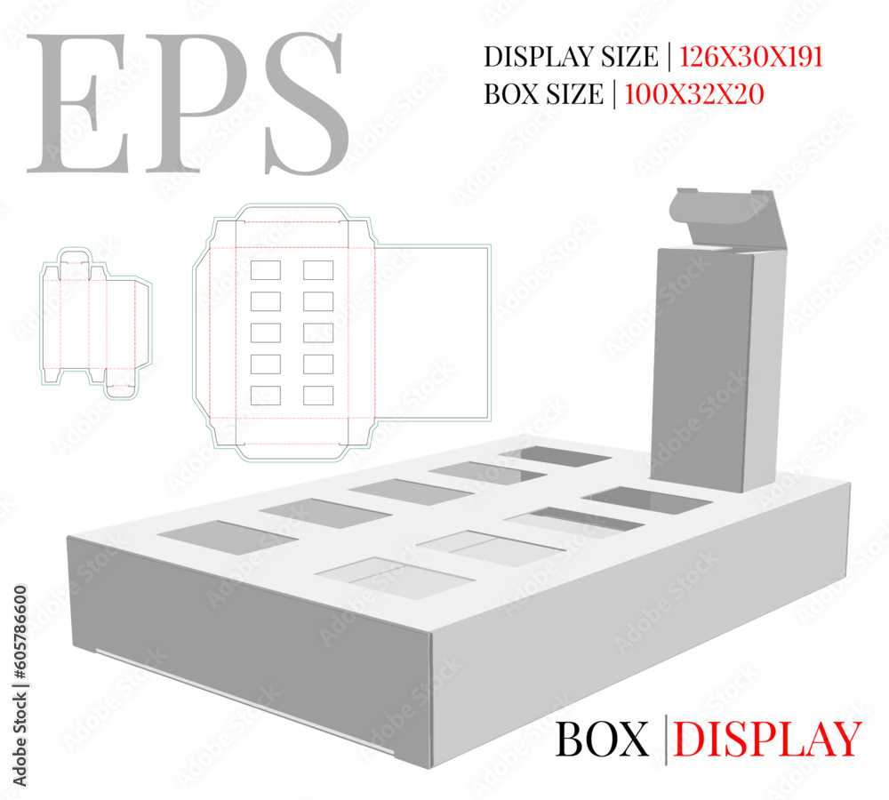 Box display die cut template, vector. Cardboard Box Shelf Template ...