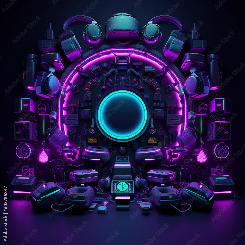 placa de circuito eletrônico, cores destacadas em neon, super realistas ...