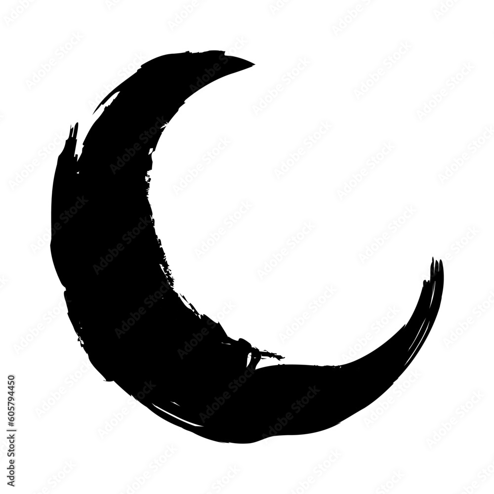 Black moon in grunge brush stroke style. Goth moon for design and ...