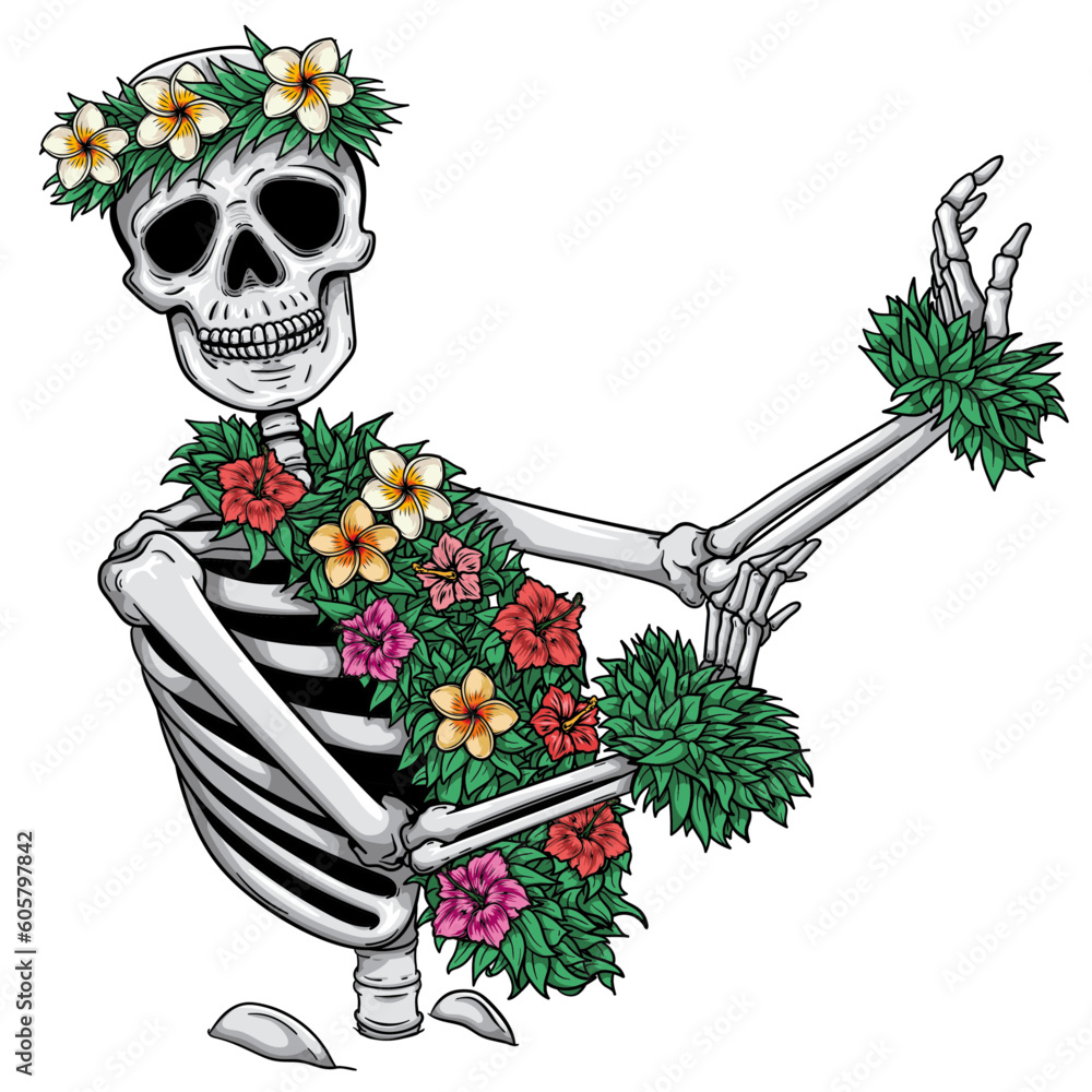 Hula Girl Skeleton Vector Illustration, Hawaii Hula dancing graphic ...