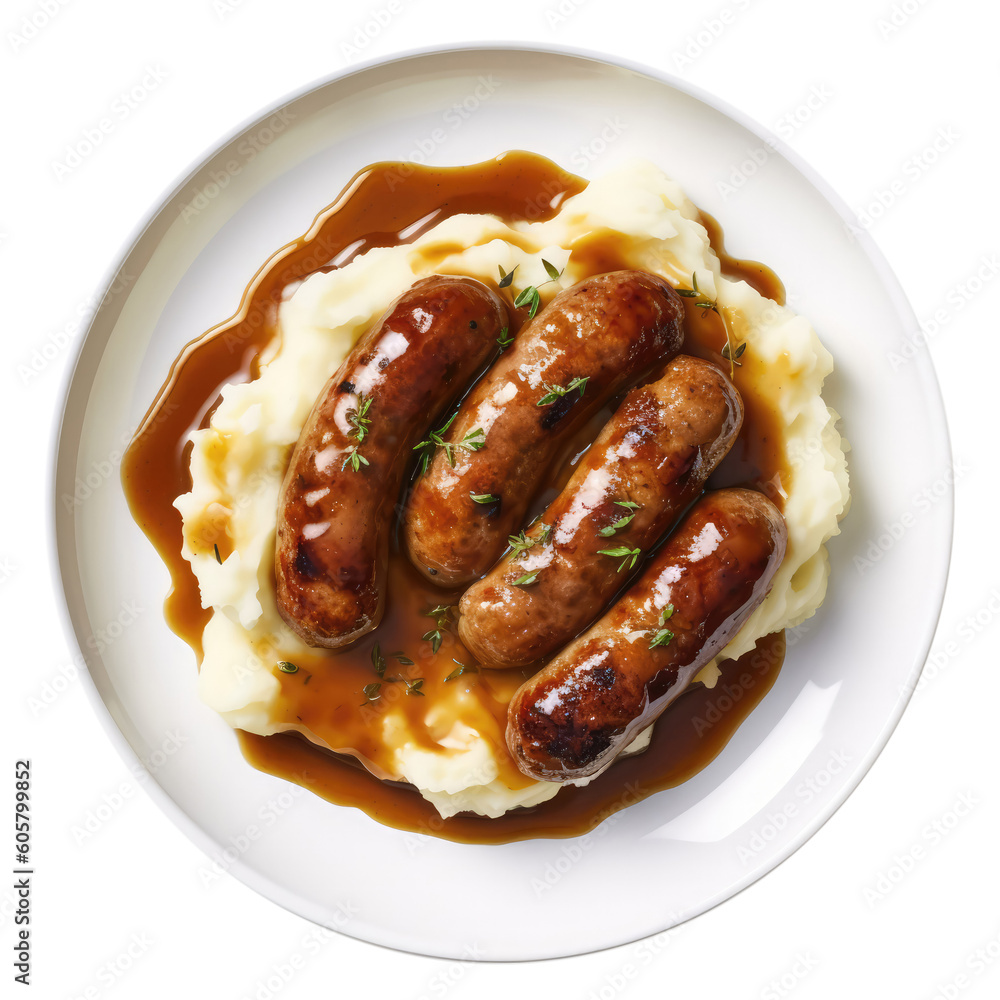 Bangers And Mash United Kingdom European Cuisine. Isolated On ...