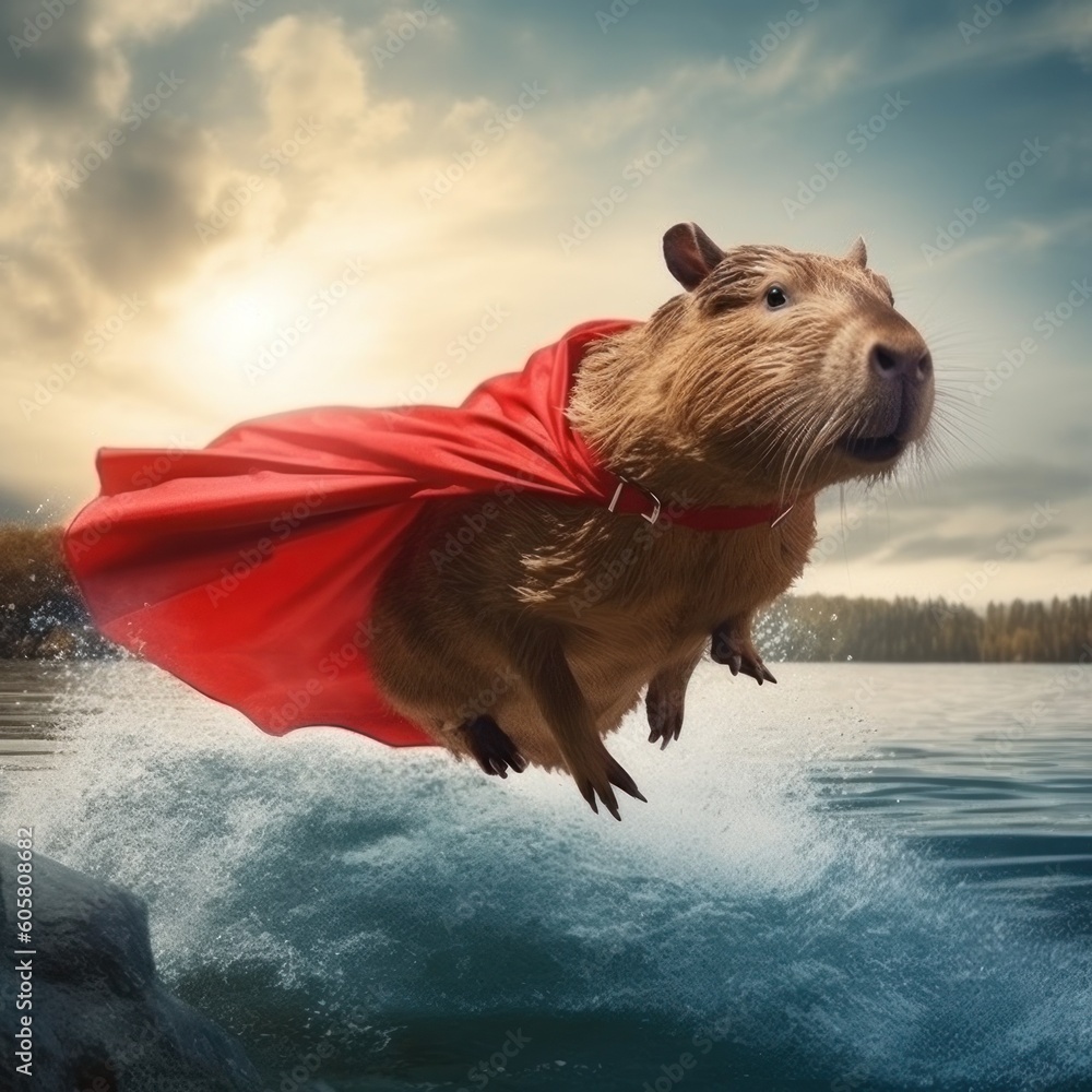 Super hero capybara with red cape. AI generative illustration. Stock ...
