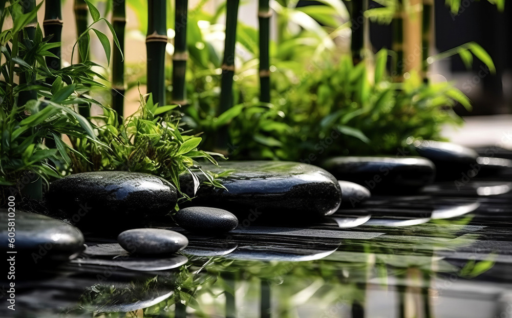 Captivating photo of a tranquil Asian-inspired spa with a serene water ...